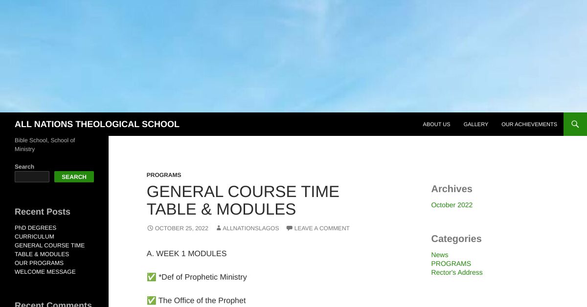 GENERAL COURSE TIME TABLE & MODULES | ALL NATIONS THEOLOGICAL SCHOOL